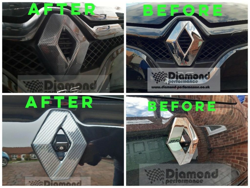 CARBON EFFECT FRONT and REAR logo COVERS for Renault Clio 4 2013-2016 ...
